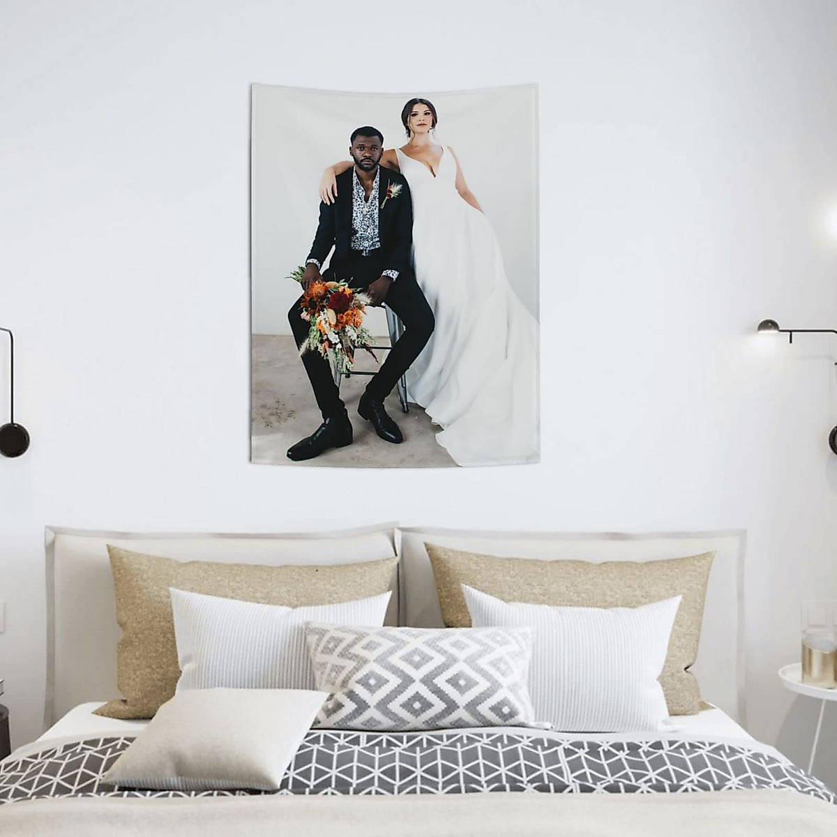 Byxhuc Custom Wall Tapestry Personalized Image Text Custom Tapestry, Custom Backdrop Personalized Wedding Anniversary Funny Backdrop 40''W X 30''L Vertical Tapestry, White