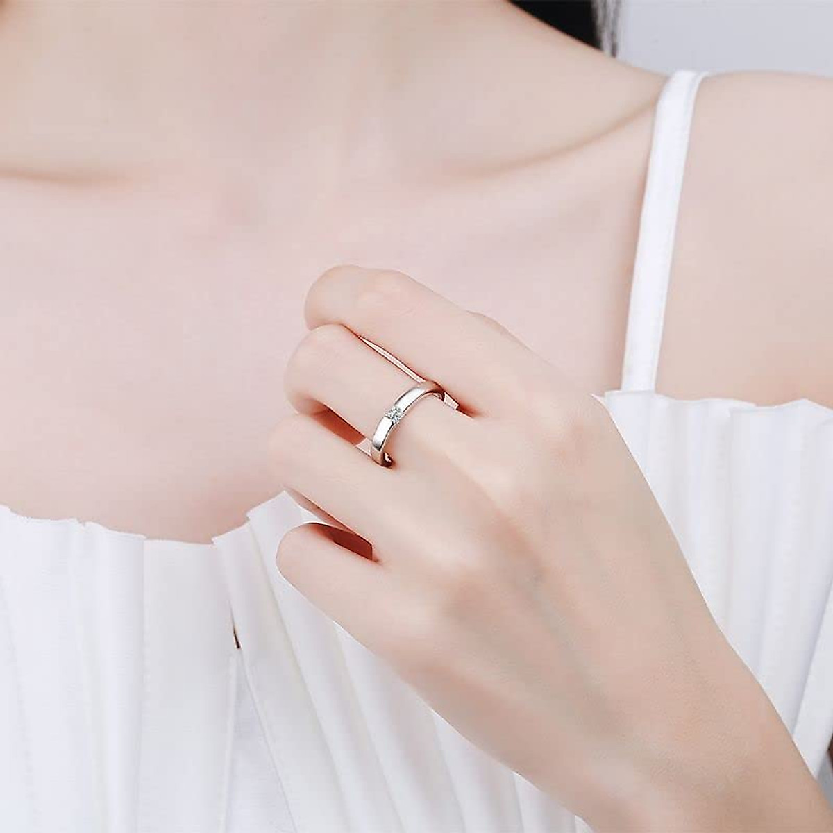 StarGems 0.3ct Moissanite 925 Silver Platinum Plated Princess Cut Band Ring B4456-0.3ct-8