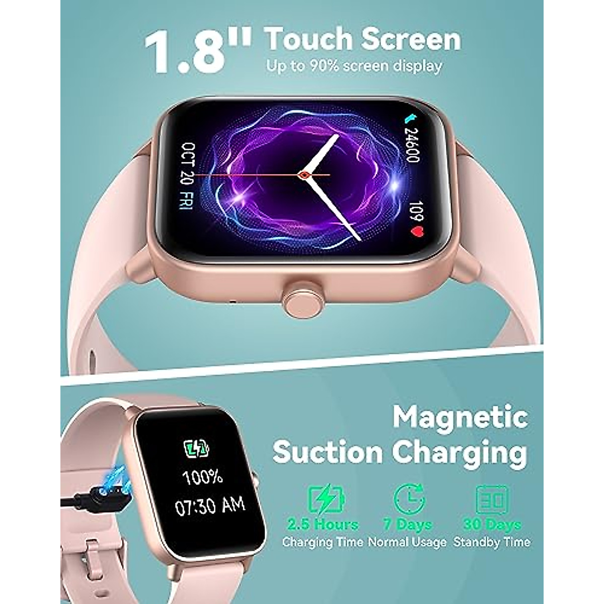 Smart Watch for Women, 1.8 Inch Fitness Watch with Bluetooth Call/Alexa Voice for Android iPhone, Activity Tracker with 100+ Sports, Steps/Calorie/SpO2/Heart Rate/Sleep Monitor, IP68 Waterproof