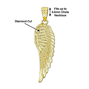 Gold Diamond-cut Angel Wing Charm - 10 Karat Solid Gold - Angel Wing Pendant - Angel Wing Jewelry (Large)