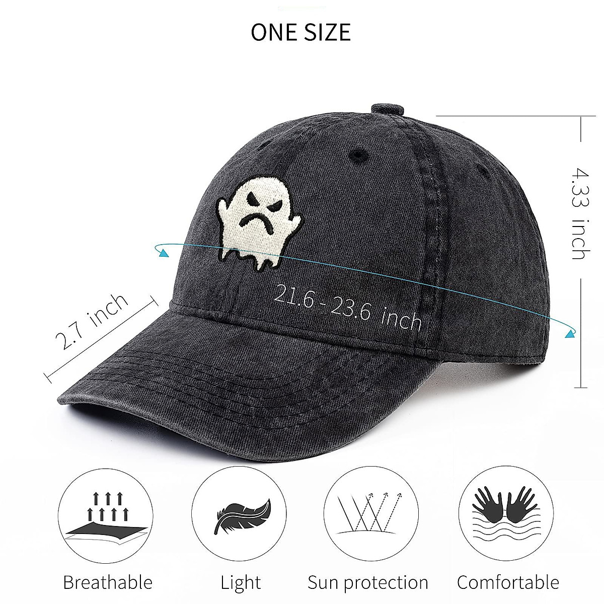 Heucapc Embroidered Halloween Baseball Cap Vintage Ghost Denim Hat Adjustable Embroidery Pumpkin Dad Hats for Men Women