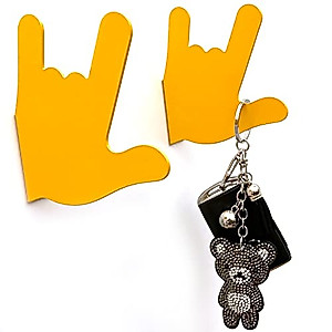 ASTUD Decorative Wall Mounted Hooks (2pcs) Functional Art, Funny, Space-Saving, Heavy Duty Metal Wall Hooks for Bags, Coats, Scarves, Keys, Towels and More (Rock-Yellow)