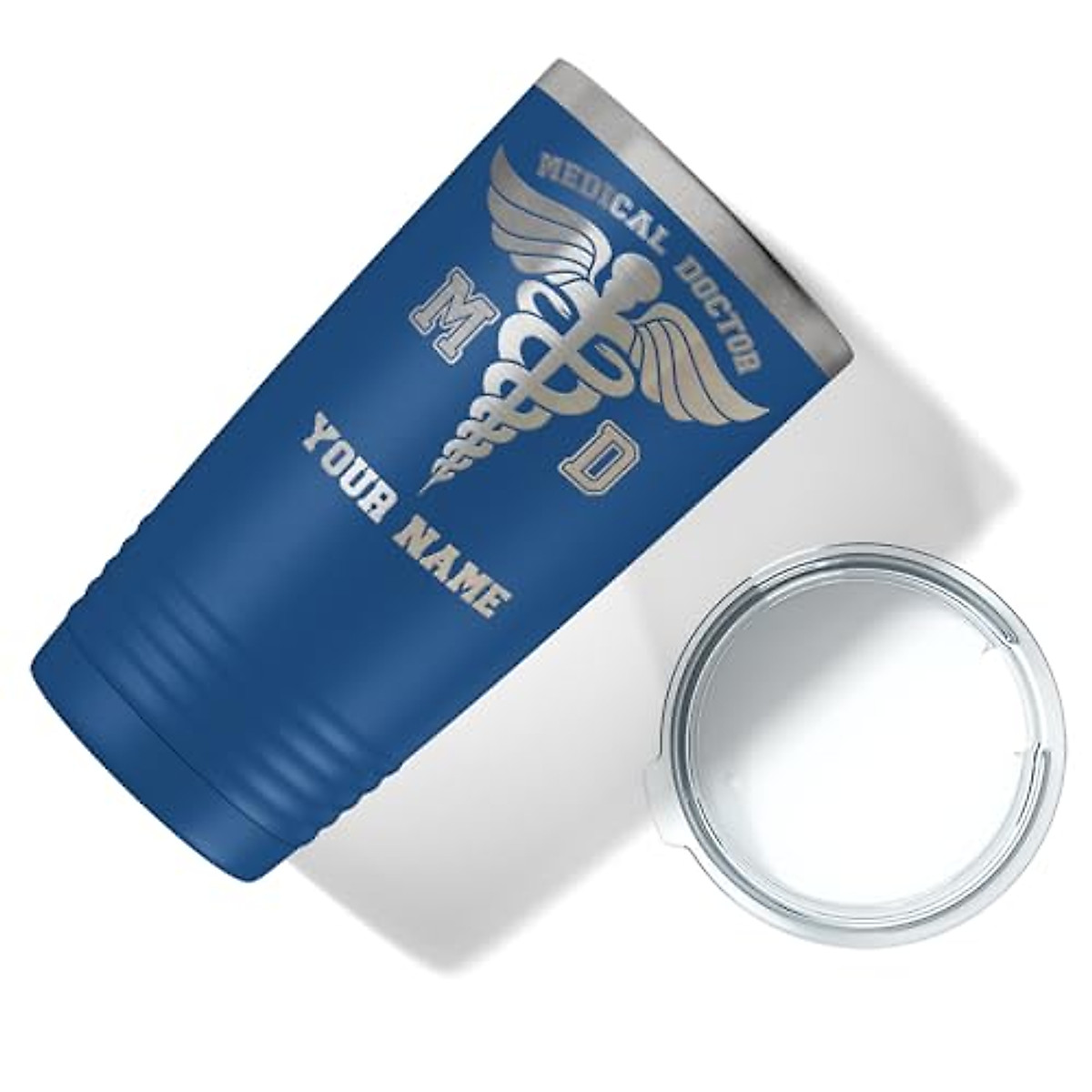 Personalized MD Medical Doctor Gift on Blue 20 oz Stainless Steel Tumbler with Lid - Insulated Cup - Custom Travel Mug