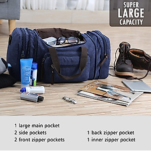 Toupons Canvas Duffel Bag Travel Bag for Men Overnight Bag Weekender Duffle Bag (Blue)