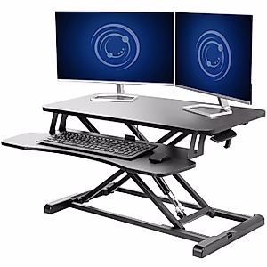 VIVO 32 inch Desk Converter, Height Adjustable Riser, Sit to Stand Dual Monitor and Laptop Workstation with Wide Keyboard Tray, Black, DESK-V000K, 32"