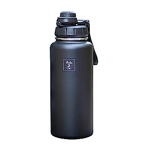ARTS & CO. Success Facts Vacuum Insulated Stainless Steel Wide Mouth Leakproof Inspiration Sports Water Bottle 32 oz. (Deep Black)