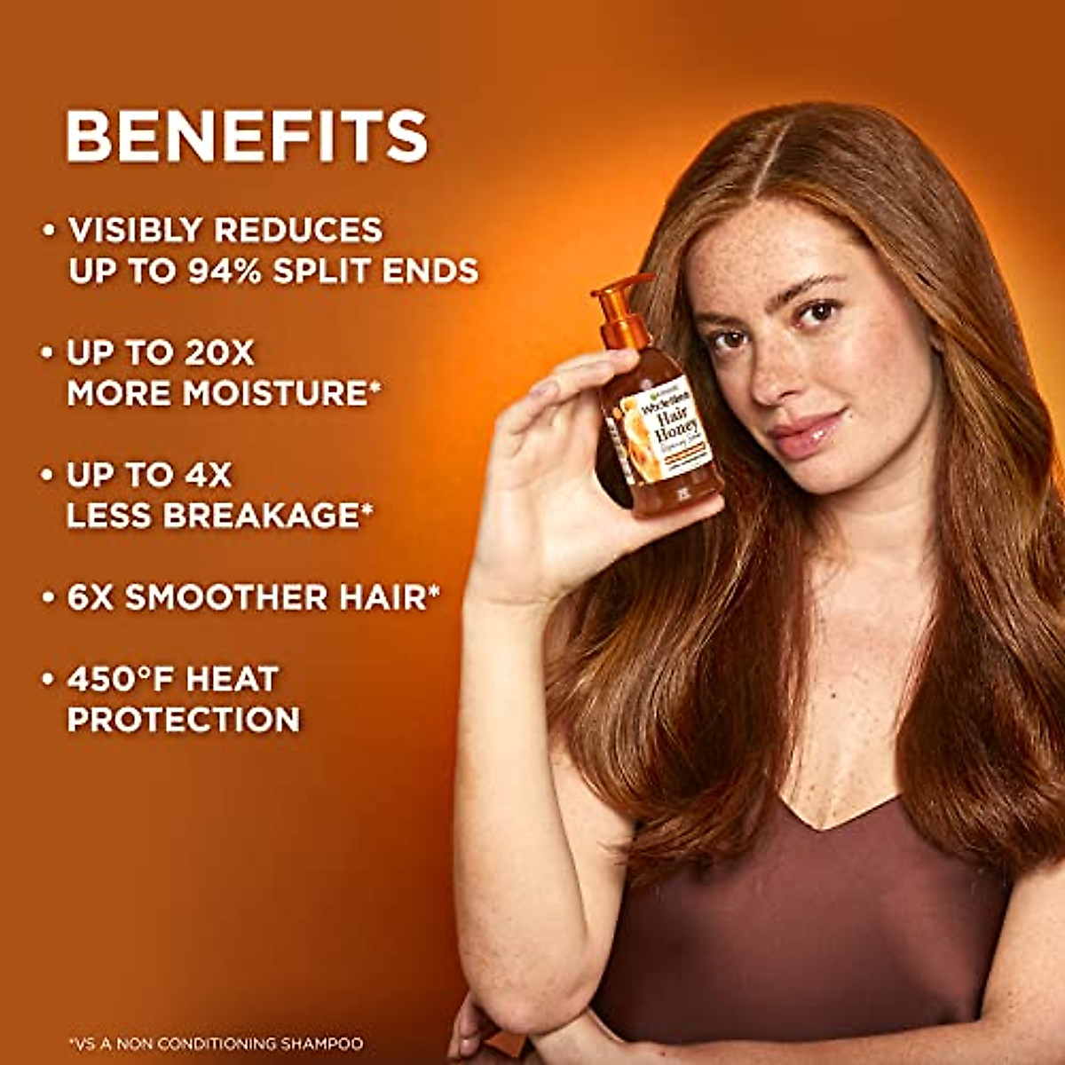 Garnier Whole Blends Honey Treasures Split End Hair Treatment Leave-In Repairing Serum & Heat Protectant, Visible Results, 10.2 Fl Oz (Pack of 2)