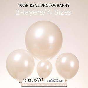 Kozee Pearl white Double-Stuffed Balloons different sizes 63 PACK 18/12/10/5 inch White sand ivory balloon Garland kit For Wedding birde to be Birthday anniversary decorations