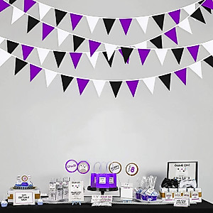 32Ft Purple Black White Graduation Party Decorations 2023 Halloween Pennant Banner Fabric Triangle Flag Bunting Garland for Wedding Birthday Home Nursery Outdoor Garden Hanging Festivals Decoration