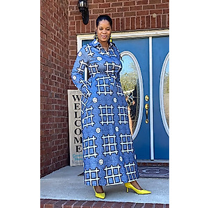 MsavigVice Maxi Dresses for Women Floral Print Casual Long Sleeve Button Down Loose Party Maxi Dress with Belt