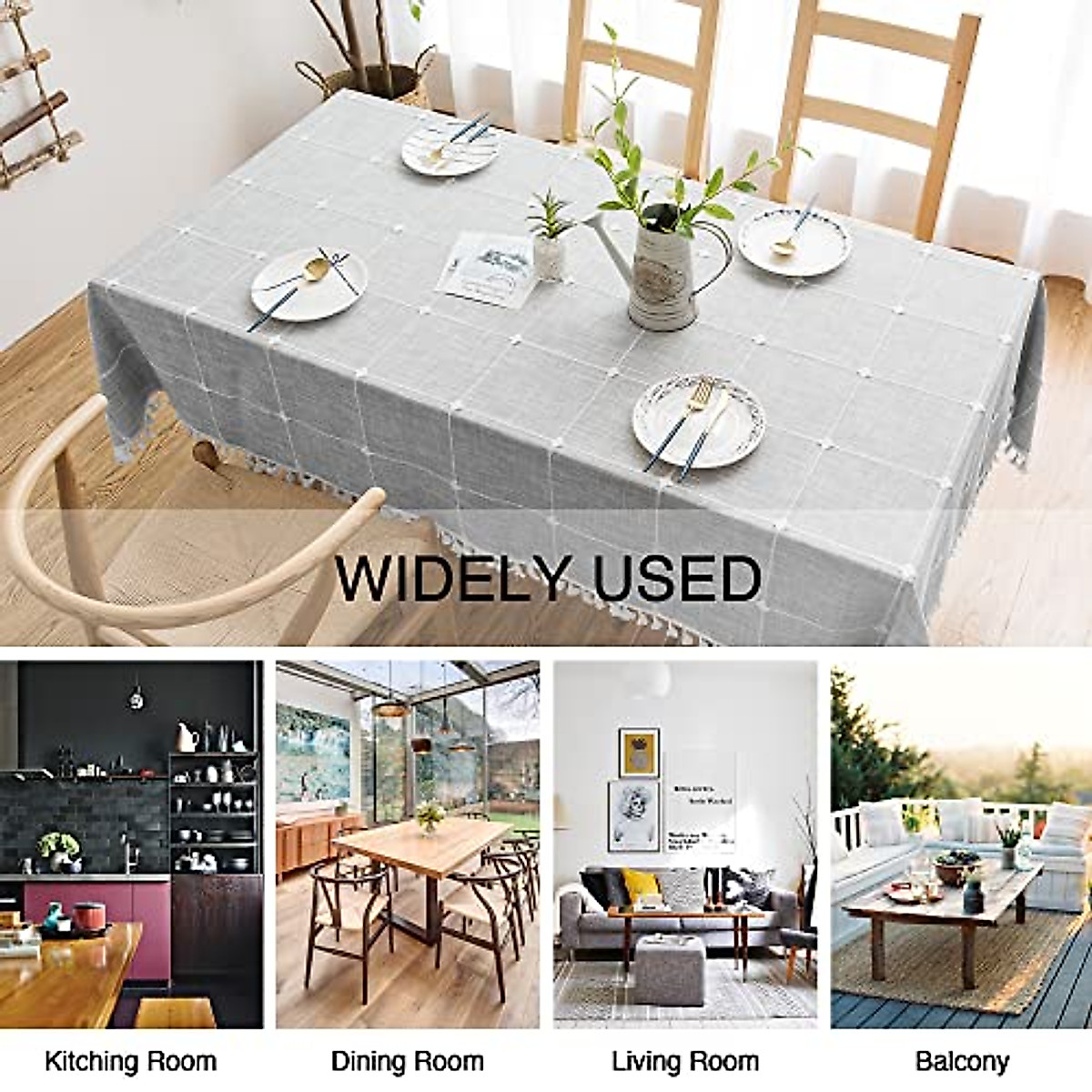 Oubonun Rustic Lattice Tablecloth (55"x70") Cotton Linen Grey Rectangle Table Cloths for Kitchen Dining, Party, Holiday, Christmas, Buffet