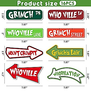 Christmas Tree Decorations, 16Pcs Grinch Christmas Ornament Paper Cards Hanging Welcome to Whoville Christmas Tree Decorations for Winter Christmas Furry Grinch's Lair Themed Party Favor Supplies