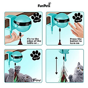 FunPetz Interactive Cat Toys for Indoor Cats - Automatic 2-in-1 Feather Cats Toys for Endless Play - Electronic Kitten Toys with Smart Shut-Off - Robotic Pet Toys with Feather Replacements