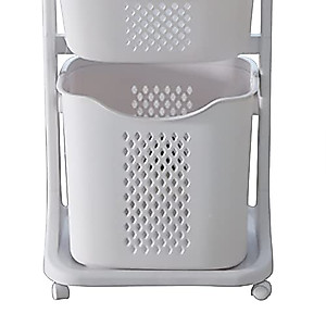 3 Tier Laundry Basket Clothes Storage Basket Rolling Washing Hamper with Wheel Dirty Clothes Basket Multi-layer Clothes Storage Basket Sorter for Kitchen Bedroom Bathroom