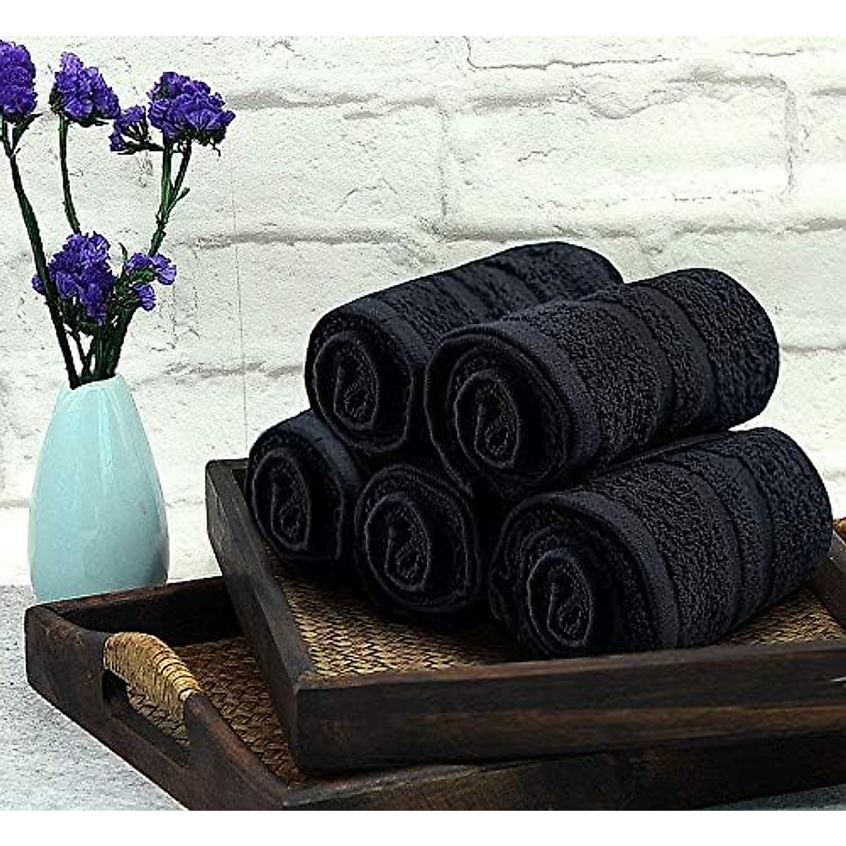 ZUPERIA 100% Ring Spun Cotton Salon Towel 24 Pack – (Not Bleach Proof -16" x 27") Super Soft and Highly Absorbent Hand Towel & Hair Towel for Hair Stylist, Gym, Beauty Salon, Spa & Home Care (Black)