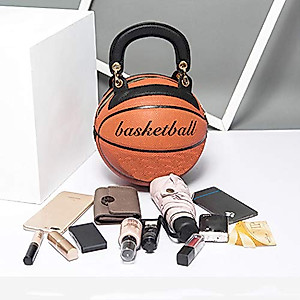Women Basketball Shaped Purse Girls Round Handbag Fashion Cute Handle Bag Shoulder Cross Body PU Leather Messenger Bags Adjustable Strap (Brown)
