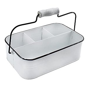 AuldHome Large Rustic Caddy; 4-Section White Enamelware Farmhouse Style Organizer with Handle