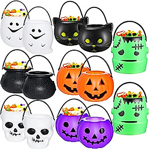 14 Pieces Halloween Candy Bucket,Mini Halloween Candy Holder,Pumpkin Ghost Cauldron Candy Bucket for Trick or Treat,Halloween Party Supplies