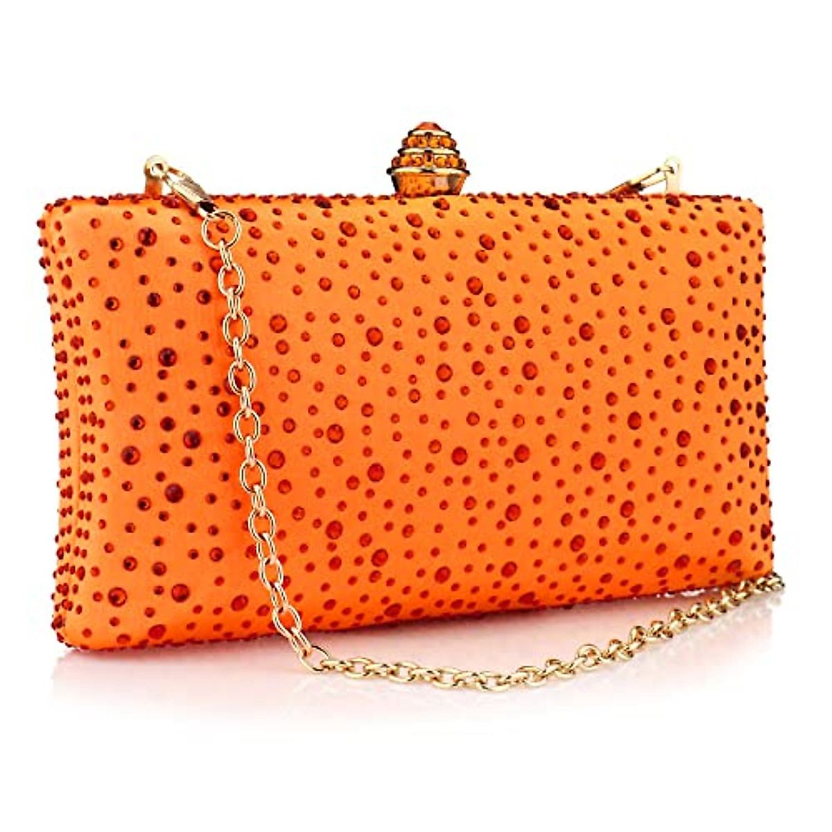 jessie Women Beaded Clutch Bag Rhinestone Crystal Purse Glitter Evening Handbag for Wedding Cocktail Prom Party (Orange)