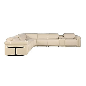 BlackJack Furniture Riccardo 8-Piece Italian Leather Sectional Sofa with 4 Power Reclining Couch Seats, USB & Wireless Chargers, Headrests, Lumbar Support, Cup Holder, and Console Storage, Beige
