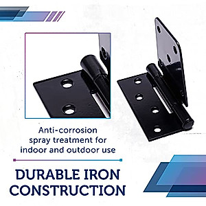 Heavy Duty Hinges for Gates (4 Pack) – Black Iron Tee Strap Black Door Hinges w/ 36 Stainless Steel Screws – Sturdy, Easy to Install Fence Gate Kit for Outdoor, Indoor - Self Closing Gate Hinges