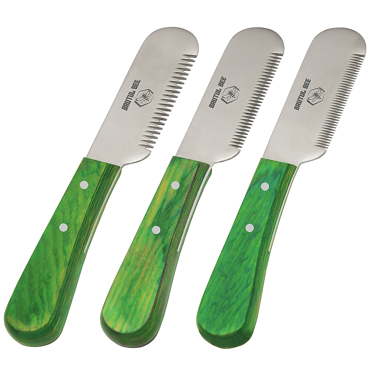 BRUTUL FIGHT Bee Dog Grooming Coat Stripping Knife Stripper Trimmer Tool Wooden Handle Stripping Knives Set of 3 With Stainless Steel Blade Non-Slip Tools for Dogs - Right Handed Tool (GREEN)