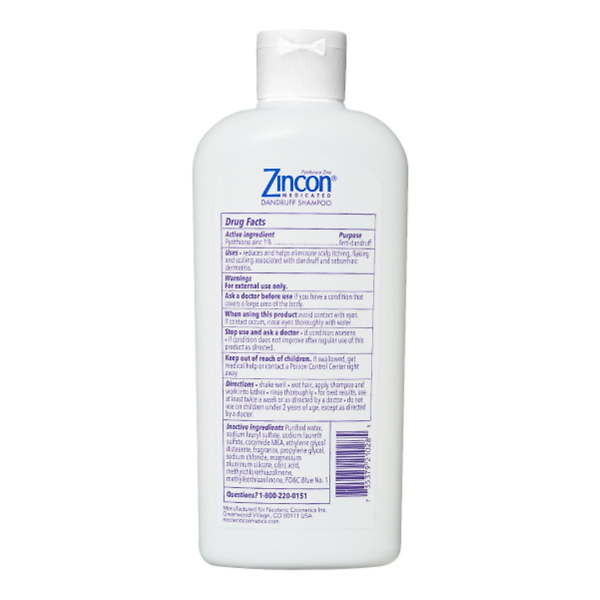 ZINCON Medicated Dandruff Shampoo, for Dry, Itchy Scalp Care & Anti-Dandruff with Immediate Soothing Relief - 8 Fl Oz