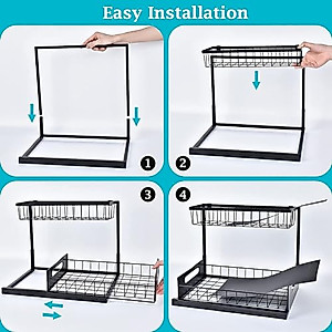 EFLALYHG Sink Organizer with Sliding Bottom Design Kitchen Organizer, Double Under Sink Bathroom Organizer, 2 Tier Pull Out Sliding Cabinet Organizer