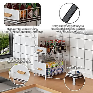 SweeTinytwo 2 Tier Under Sink Organizers and Storage, Kitchen Cabinet Pull Out Shelves with Height Adjustment (40CM Two Level Adjustment, White)