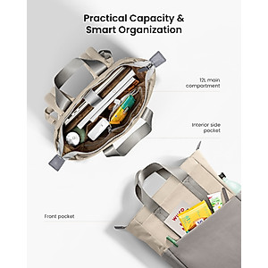 tomtoc 14-inch Laptop Backpack for Work, School, Travel, Water-resistant, Stylish Slim Laptop Computer Bag Purse College Bookbags with Multi-functional Pockets, Casual Tote Daypack, 12L, Moon Grey
