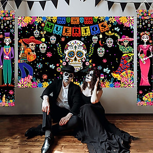 Avezano Day of The Dead Decorations Dia de Los Muertos Banner&Porch Signs Kit for Mexican Dia de Los Muertos Party Decor Day of Dead Hanging Banner Indoor Outdoor Supplies