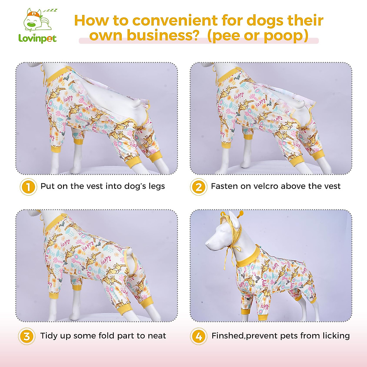 LovinPet Dog Surgery Recovery Suit - Professional Large Dog Recovery Suit Abdominal Wound Surgical Clothes Post-Operative Vest E-Collar Alternative Recovery,Giraffe,Yellow,L