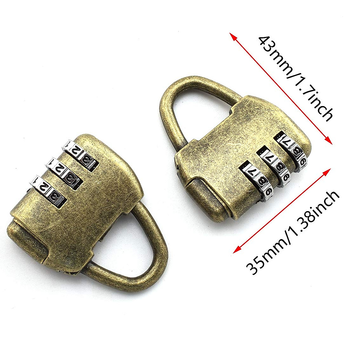 SDTC Tech 2-Pack Mini Antique Password Padlock Retro Vintage Style Handbag Shape Bronze Locks