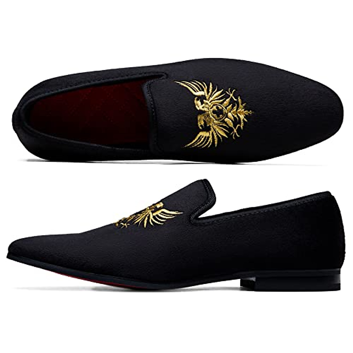 Jousen Men's Loafers Velvet Slip On Dress Men Shoes Soft Vintage Luxury Mens Wedding Party Prom Shoes for Men(AMY3026A Black 9.5)