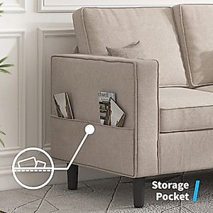 Mjkone 3 Pcs Sectional Sofa Couch Set with Solid Wooden Legs, Modern Couch Sets with Storage Ottoman, Sofa and Loveseat Set with 8 Side Pockets, Living Room Furniture Set for Living Room (Beige)