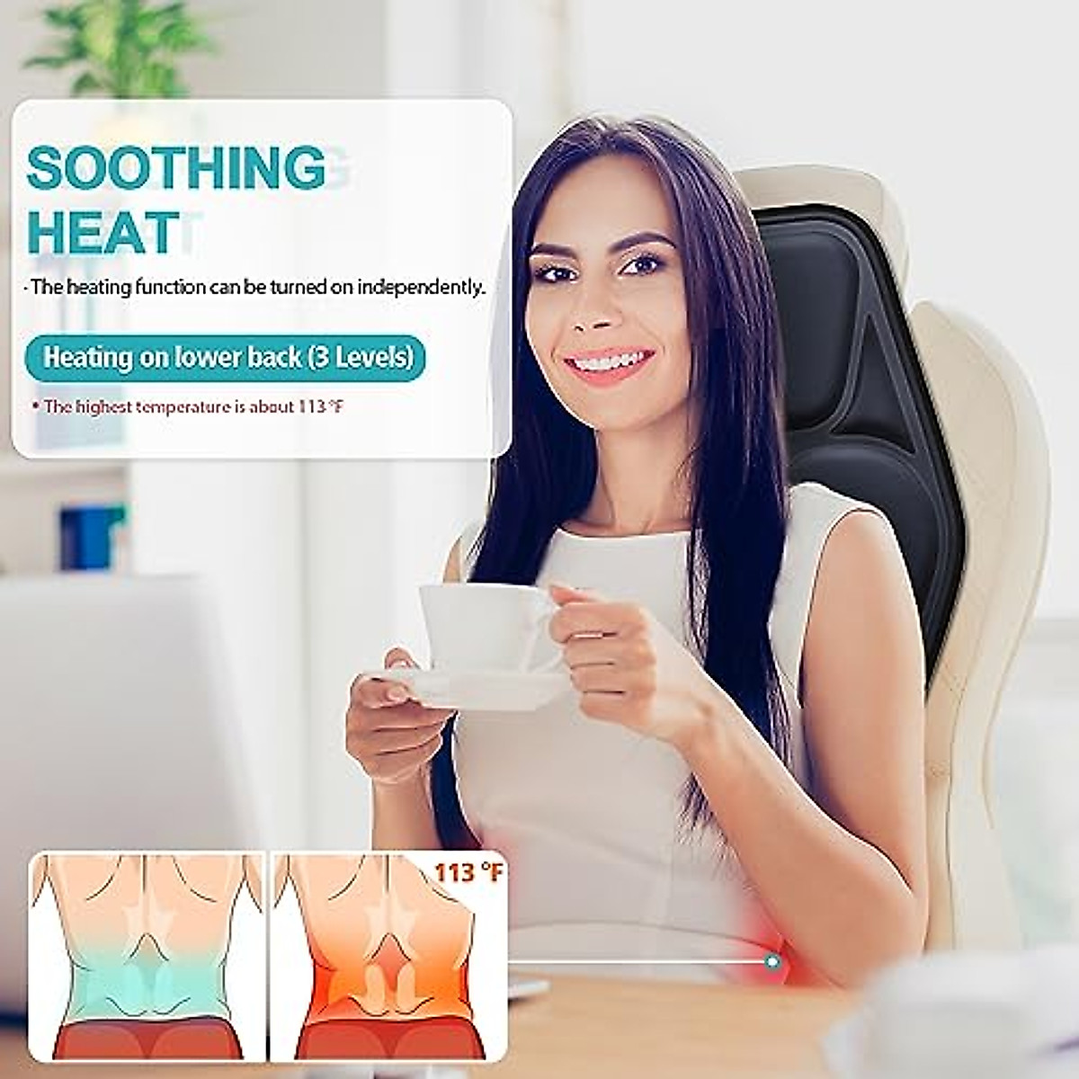 AIVEISI Massage Seat Cushion Pad with Heat 9 Massage Style Airbag Lumbar Support, Fatigue Stress Relief Back Massager Chair Pad for Men Women Home Office Use