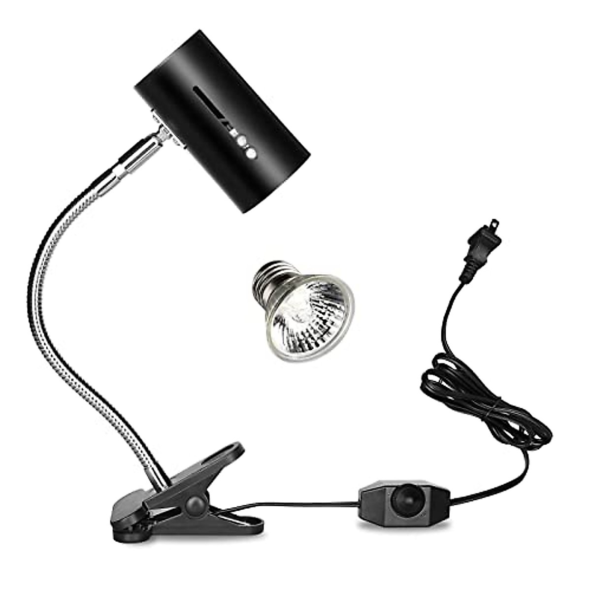 Simple Deluxe Reptile Lamp Fixture Holder Clamp Lengthened Adjustable Socket with Wider and Deeper Spot Light Barrel Dimmable Switch 25W UV Bulb Included, for Lizard Tortoise Snake Aquarium Habitat