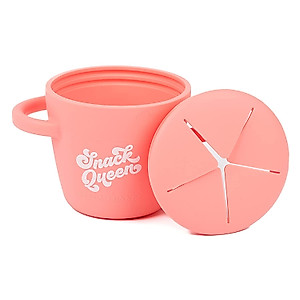 BELLA TUNNO Happy Snacker – Spill Proof Snack Cups for Toddlers and Babies, Snack Containers Made from Silicone BPA Free, Soft Opening & Removable Lid (Snack Queen)