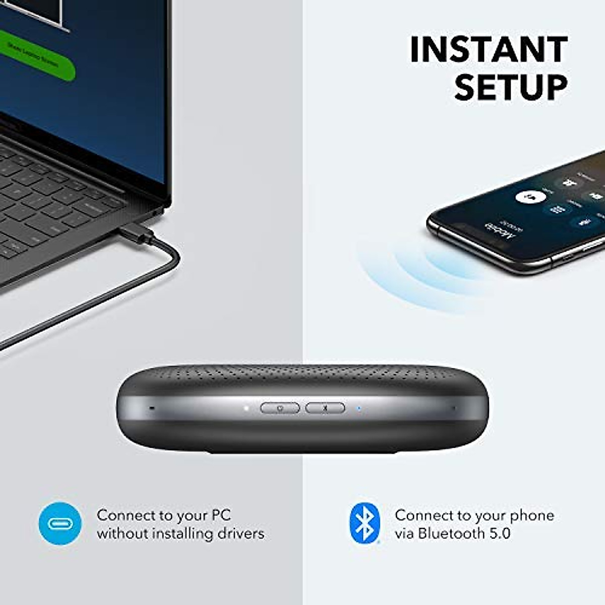 Anker PowerConf Speakerphone, 6 Mics, Enhanced Voice Pickup, 24H Call Time, Bluetooth 5, USB C, Zoom Certified Conference Speaker, Compatible with Leading Platforms For Home Office