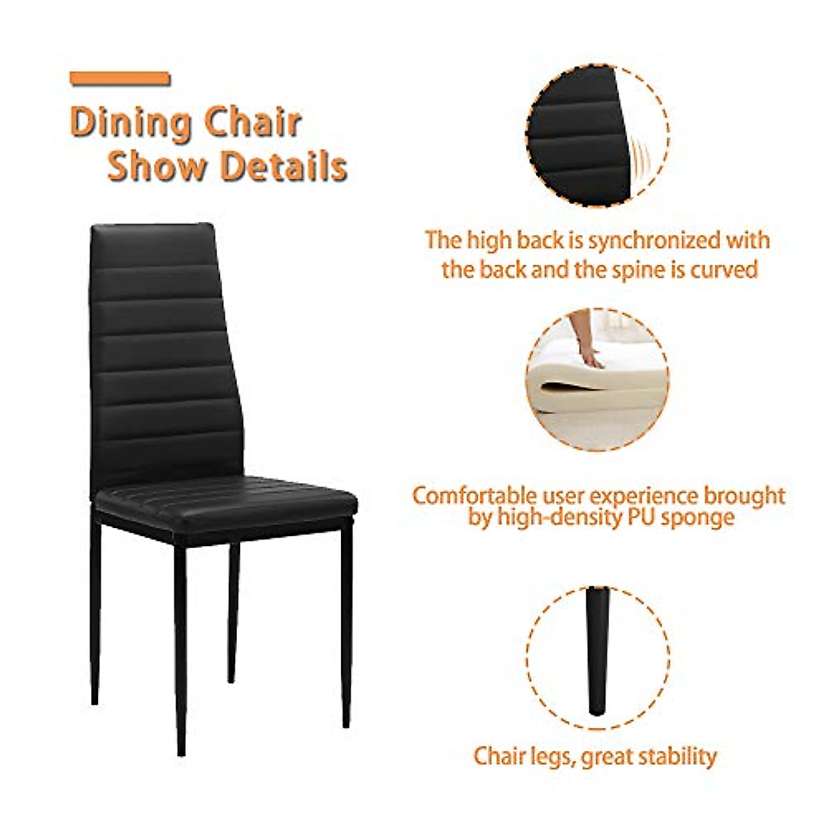 IANIYA Dining Room Table，Kitchen Table, Square Glass Kitchen Table with 4 Chair Black