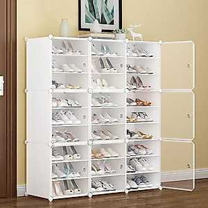 12 Pack Shoe Storage Boxes for 72 Pairs Shoes, Stackable Clear Plastic Shoe Organizer Space Saving Shoe Display Containers with Clear Lids for Women/Men, White