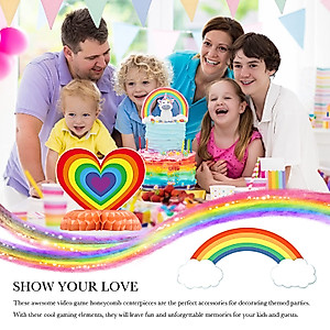 9 Pieces Rainbow Honeycomb Rainbow Party Decorations Cloud Sun Heart Balloon Decor Rainbow Centerpieces for Tables Rainbow Honeycomb Paper Centerpiece for Birthday Baby Shower