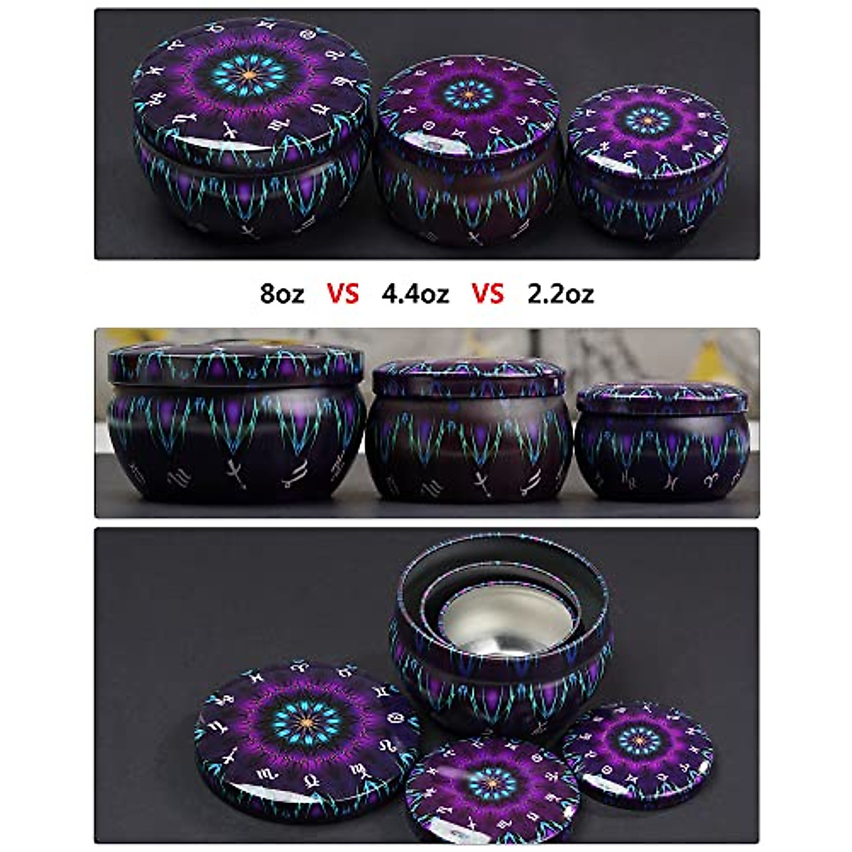 Ahyiyou Candle Tins Candle Jars 24 Pieces 24 Zodiac Patterns, DIY Round Containers with Lids for Candle Making, Arts & Crafts, Storage & More (8oz)
