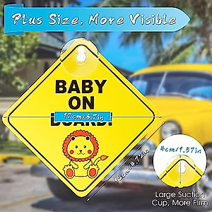 TIESOME 2 pcs Baby on Board Car Warning, Baby on Board Sticker Sign for Car Warning with Suction Cups, Baby in Car Sticker for Car Window Cling Reusable Baby on Board Sticker Decal (Giraffe + Lion)