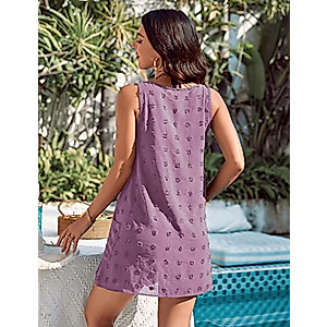 Blooming Jelly Womens Casual Sun Summer Dresses Sexy Swimsuit Cover Up V Neck Sleeveless Dress (Large, Rose Purple)