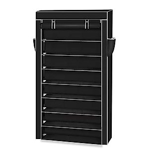 10 Tiers Shoe Rack with Dustproof Cover, Closet Shoe Storage Cabinet Organizer, Easy to Assemble, for about 50 Pairs, 34 x 11.2 x 60.9 Inches (Black)