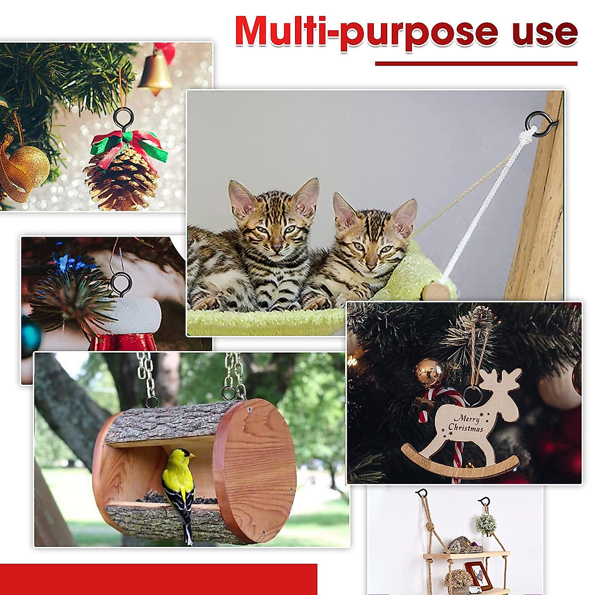 8PCS Screw Eyes, 3.2 Inch Black Eye Hooks Screw Self Tapping Eye, Heavy Duty Eye Bolt for Wood Securing Cables Wire, Hammock Stand, Indoor & Outdoor Use