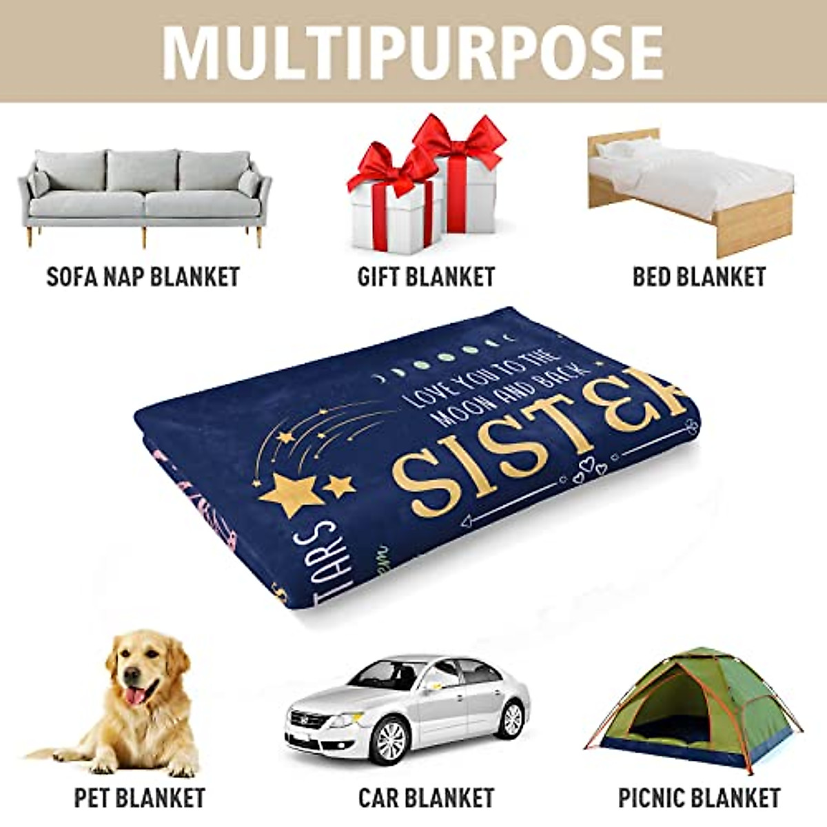 Blanket Gifts for Sister, Sister Birthday Gifts from Sister Brother, Soft Throw Blanket Present for Sisters on Mothers Day, Christmas, Graduation, Flannel Blanket 50'' x 60''