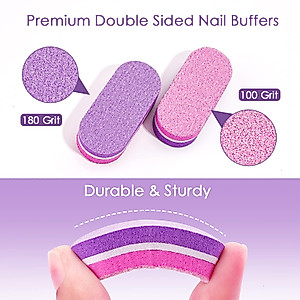 Nail File and Buffer Professional Manicure Tools Kit Emery Board & Nail Buffer Blocks Double Sided Reuseable 100/180 Grit 10Pcs for Home and Salon Use(Purple)