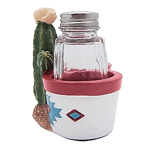 Salt and Pepper Set Holder with a Cactus Pot Design, Southwestern Décor, Shakers Included, 4.5 Inches